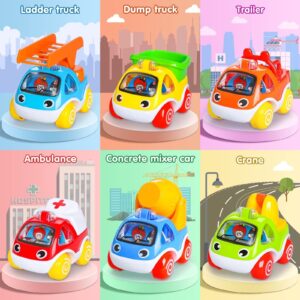 Palmatte Toy Cars for 1 Year Old Boy Gifts 6 Pack Pull Back Cars for Toddlers 1-3 Educational Baby Boy Toys for 12-18 Months Learning Car Toys for Toddlers 1-3 Best One Year Old Boy Birthday Gift