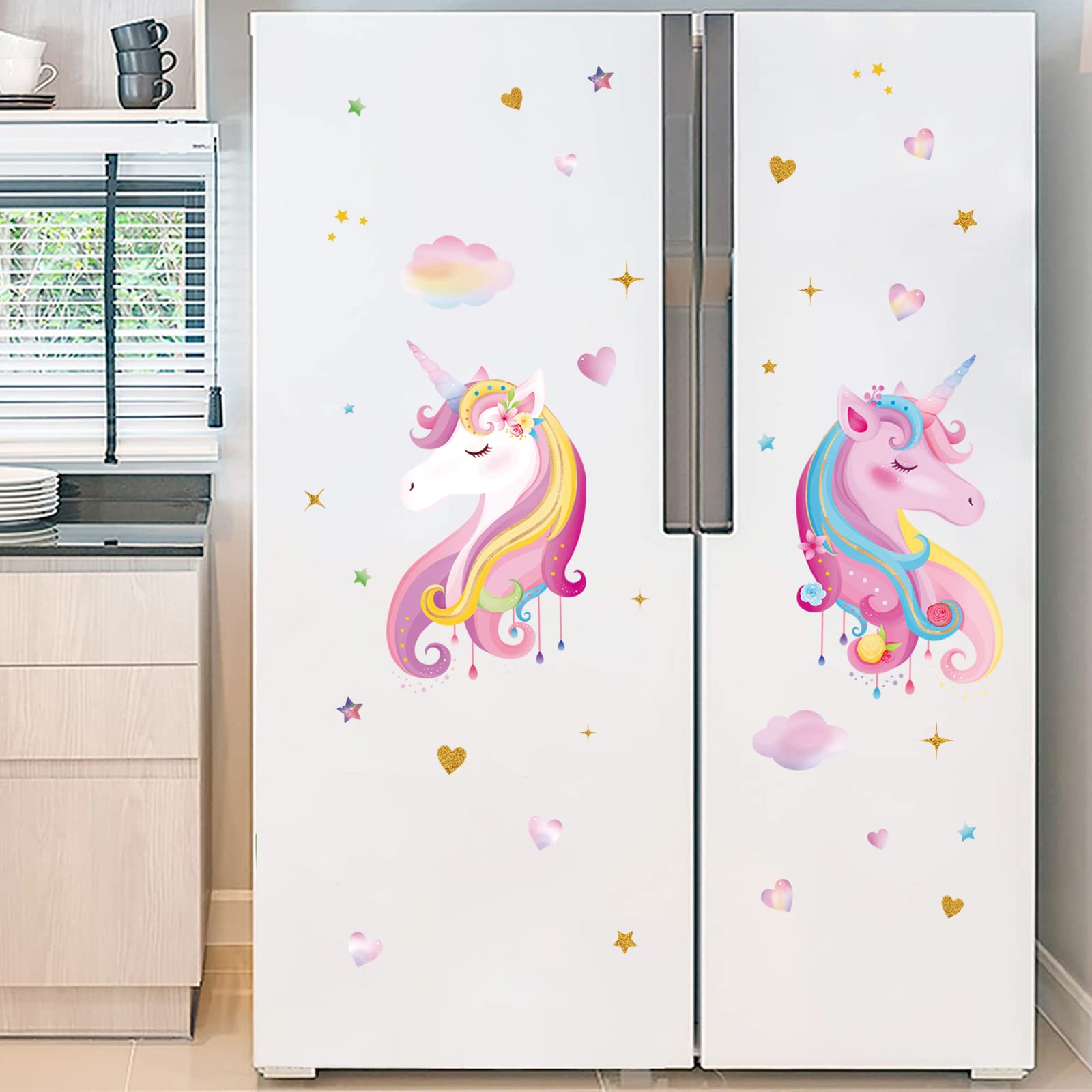 wondever Unicorn Wall Stickers Pink Animals Dot Heart Peel and Stick Wall Art Decals for Girls Birthday Party Baby Nursery