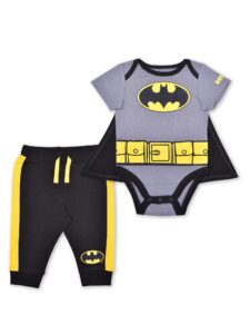 warner bros. the flash, superman, and batman baby boys short sleeve bodysuit and pants set for newborns and infants