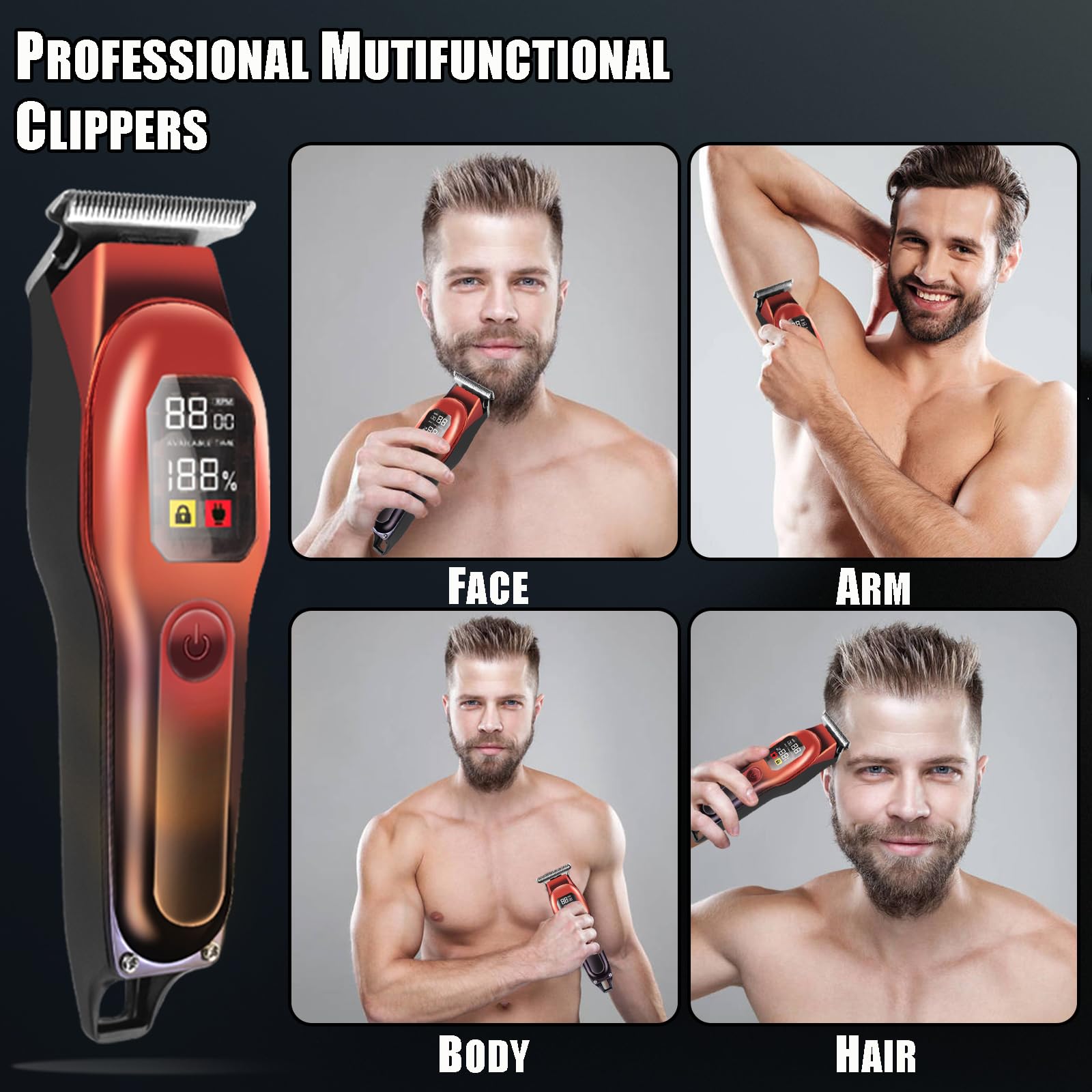 Hair Beard Trimmer for Men, Professional T Liners Clippers for Men, Mens Cordless Barber Clippers, Zero Gapped Grooming Hair Cutting Kit, LCD Rechargeable Shaver Clippers Gifts for Men, Gold