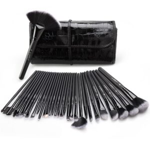 makeup brushes, 32 pcs premium synthetic professional makeup brushe set essential cosmetics with case, face eye shadow eyeliner foundation blush lip powder liquid cream blending brush-black