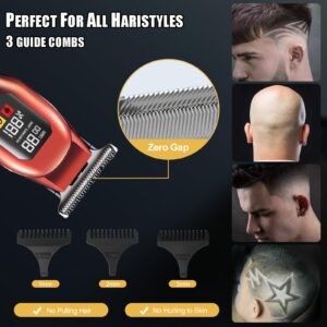 Hair Beard Trimmer for Men, Professional T Liners Clippers for Men, Mens Cordless Barber Clippers, Zero Gapped Grooming Hair Cutting Kit, LCD Rechargeable Shaver Clippers Gifts for Men, Gold