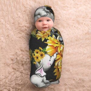 pnnuo swaddles blankets elephant baby sunflower nursery swaddle wrap cartoon animal flowers newborn swaddling sleep sack hat set for girls boys infant