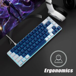 Camiysn 60 Percent Mechanical Keyboard, Compact 68 Keys Anti-ghosting with Blue Switch, Ice Blue Backlit, Detachable Type-C Keyboard for PC Gamer Windows Laptop Mac, White & Blue