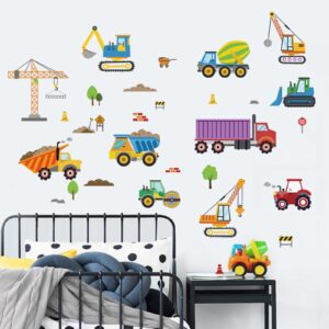 wondever construction vehicles wall stickers engineering cars tractor trucks peel and stick wall art decals for boys bedroom childrens playroom