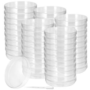 jeuihau 50 pack plastic petri dishes with lids, 90mm dia x 15mm clear petri dishes with 100 pcs 3ml plastic transfer pipettes for laboratory, experimental lesson, sterile culture