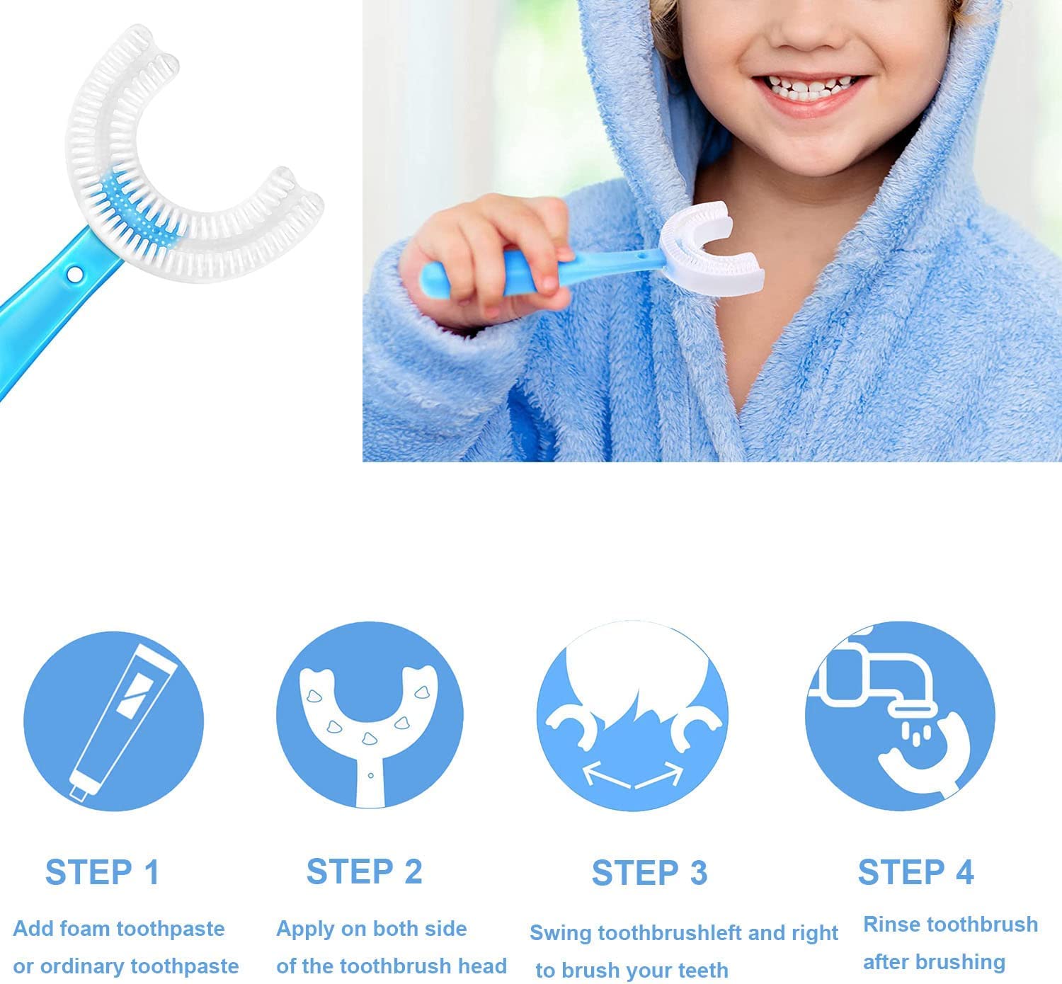 Kids U Shaped Toothbrush,Silicone Soft bristled Baby U-Shaped Cleaning Toothbrush -360° Oral Cleaning Design , Suitable for Children Aged 6-12, are Available 2pcs