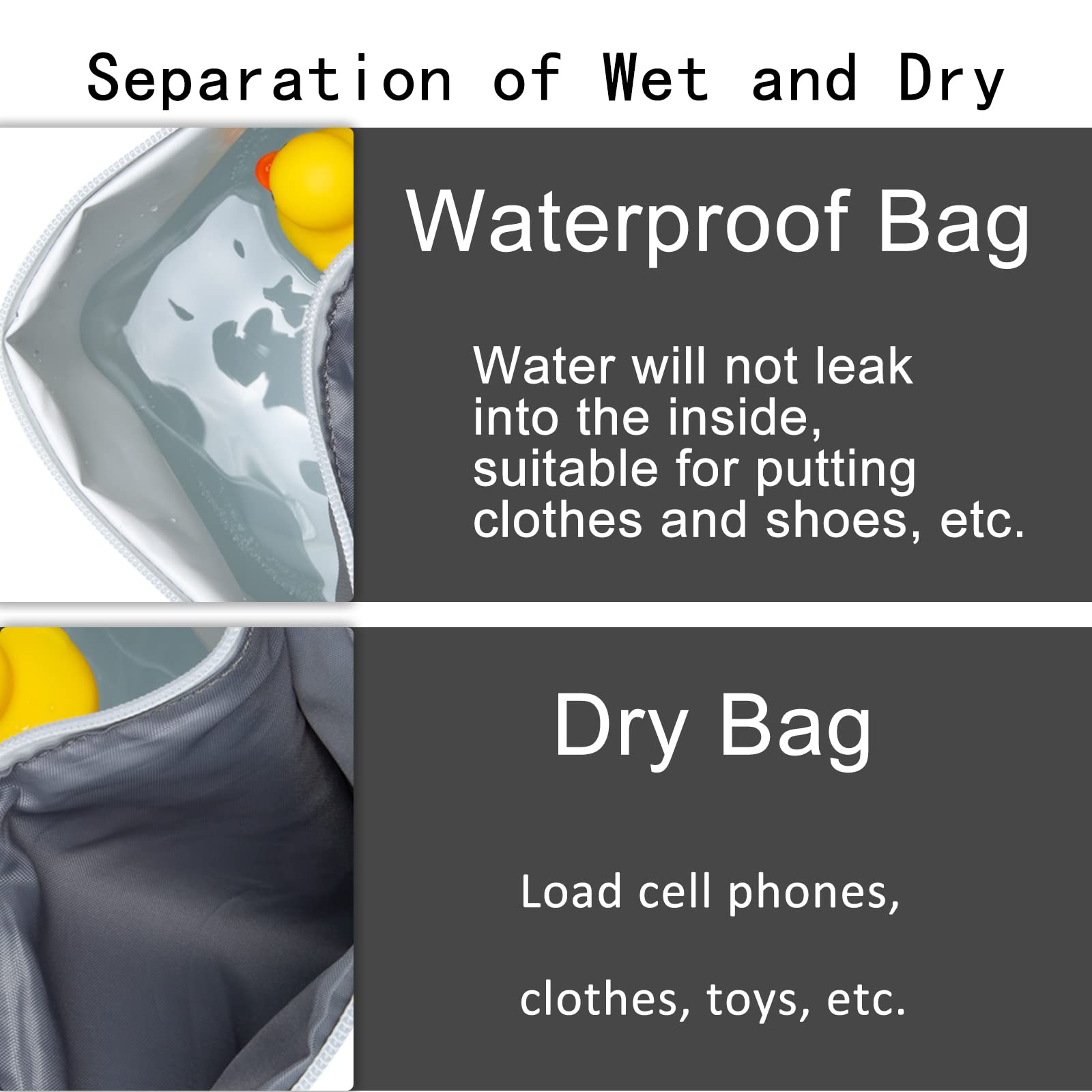 YaKuss Wet Dry Bags for Baby Cloth Diapers, Waterproof Reusable with Two Zippered Pockets and Stroller Strap Travel Beach Pool Yoga Gym Bag for Swimsuits, Soiled Baby Item & Wet Clothes -Grey, S