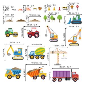 wondever Construction Vehicles Wall Stickers Engineering Cars Tractor Trucks Peel and Stick Wall Art Decals for Boys Bedroom Childrens Playroom