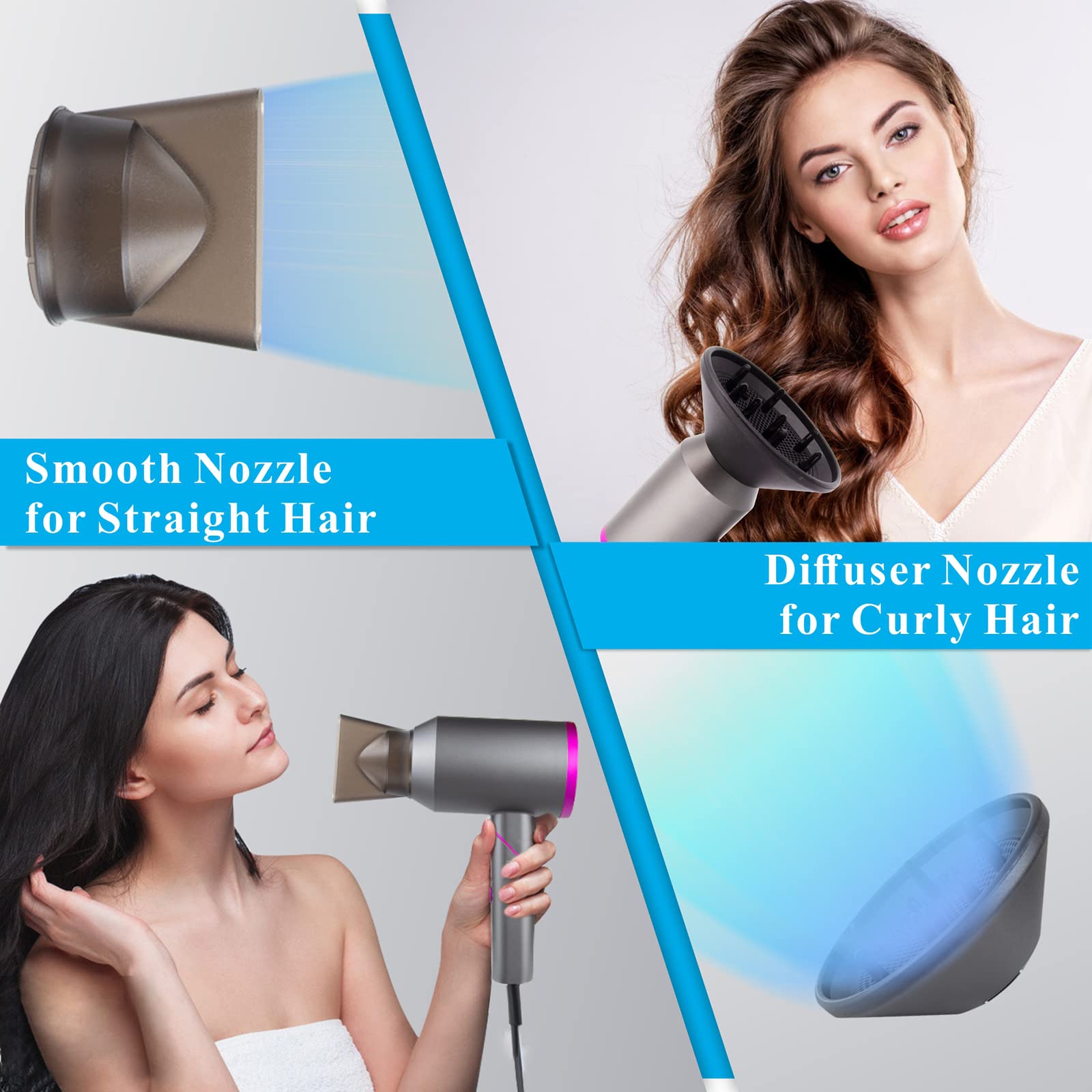 RUCHA Diffuser Hair Dryer, 1600W Compact Travel Hair Dryer Folding Handle, Ionic Blow Dryer Mini Reduce Frizz Without Damaging Hair