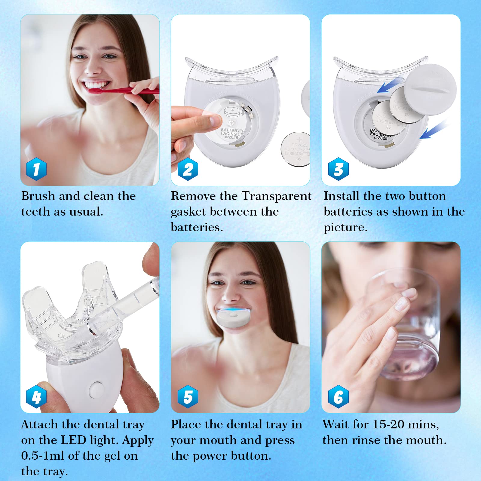 Teeth Whitening Kit with Blue Light, Professional Teeth Whitener with 12 Whitening Gel, 3 Soothing Gel, Mouth Tray- Remove Stains from Coffee,Smoking,Wines- 15 Minutes Effective Home Tooth Whitening