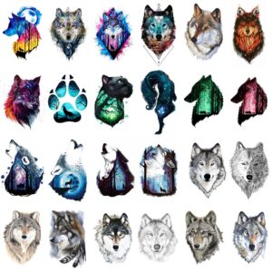 wyuen 24 sheets wolf temporary tattoo sticker women men animal tattoos body art waterproof hand fake sticker (w24-01)