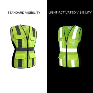 RSMINUO Reflective Safety Vest for Women, High Visibility Mesh Breathable Lady WorkWear with Pockets and Zipper (Yellow, Small)