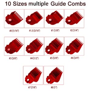 Kaynway for Andis Magnetic Clipper Guards 10PCS, Upgrade Professional Clipper Guard Comb Guides for Andis Master Hair Clippers - 1/16" to 1"(Red)