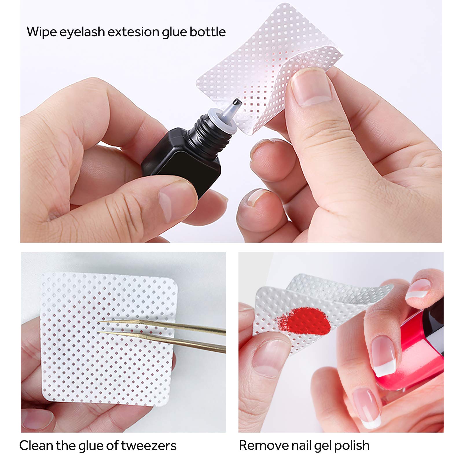 1600PCS Lint Free Nail Wipes Eyelash Extension Glue Wipes Lint Free Cleaning Cotton Cleanser Remover Makeup Cotton Pad Soft Nail Polish Remover Wipes