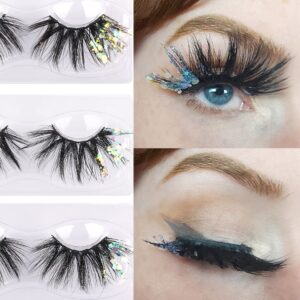 False Eyelashes Dramatic Glitter Lashes Fluffy Drag Queen Mermaid Makeup DIY Lashes Decorative Eyelashes 3 Different Style FANXITON Fake Eyelashes Multipack