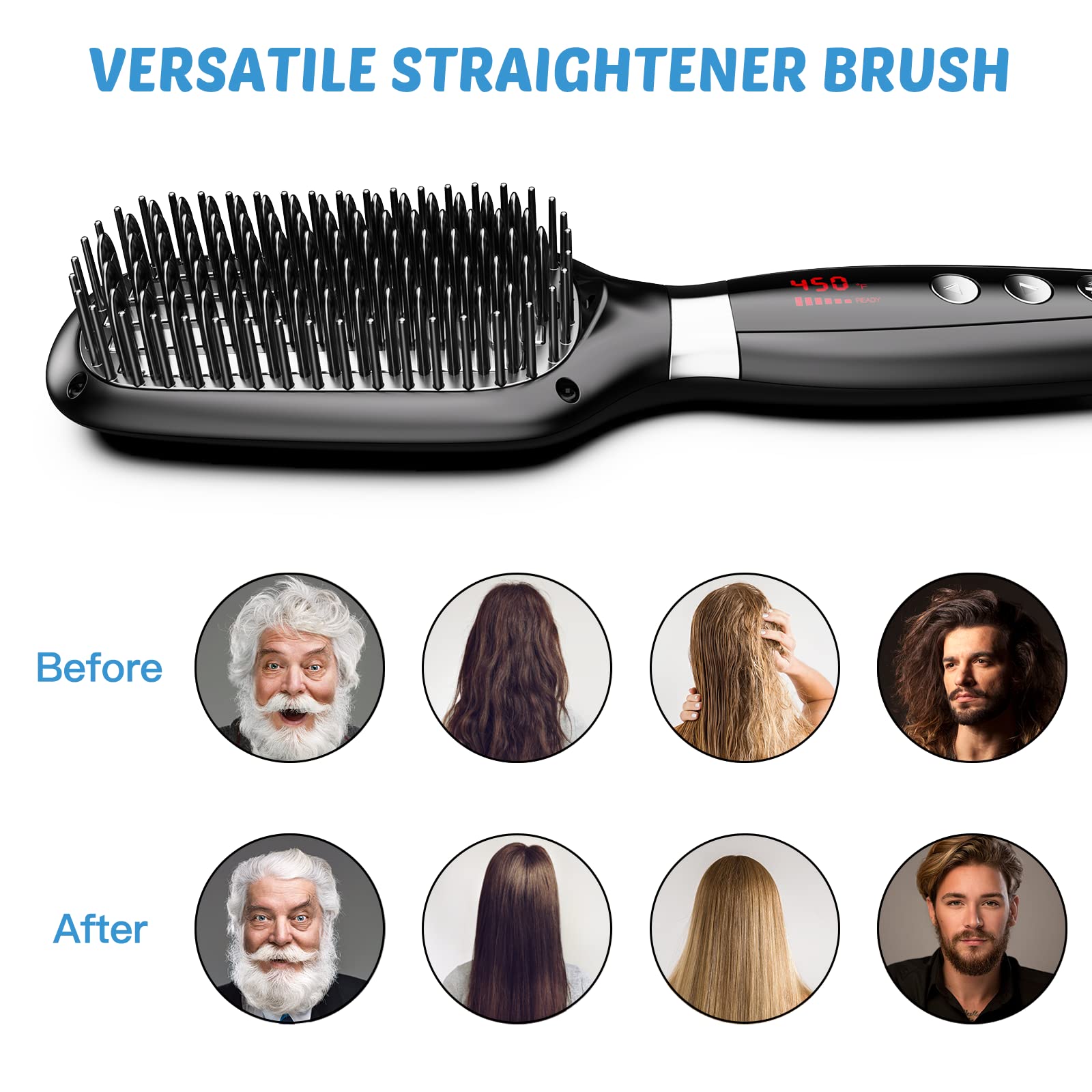 Hair Straightener Brush, Professional Salon Hair Straightening Comb for Women, Negative Ion & 16 Temp Settings & Fast Heating & Anti-Scald Hot Comb for Smooth, Frizz-Free Hair