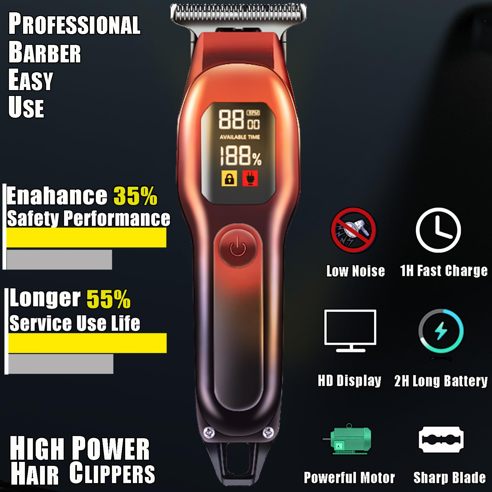 Hair Beard Trimmer for Men, Professional T Liners Clippers for Men, Mens Cordless Barber Clippers, Zero Gapped Grooming Hair Cutting Kit, LCD Rechargeable Shaver Clippers Gifts for Men, Gold