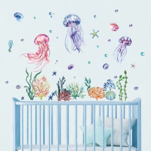 wondever under the sea jellyfish wall stickers ocean seaweed peel and stick wall art decals for baby nursery kids bedroom bathroom