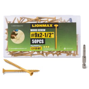 lionmax deck screws 2-1/2 inch, wood screws #9 x 2-1/2", 120 pcs, rust resistant, exterior epoxy coated, outdoor decking screws, torx/star drive head deck screw, t25 star bit included, tan