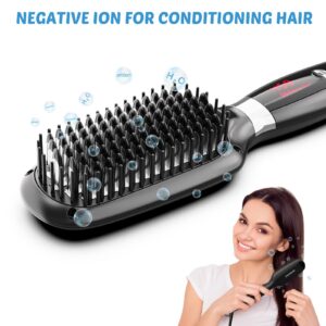 Hair Straightener Brush, Professional Salon Hair Straightening Comb for Women, Negative Ion & 16 Temp Settings & Fast Heating & Anti-Scald Hot Comb for Smooth, Frizz-Free Hair