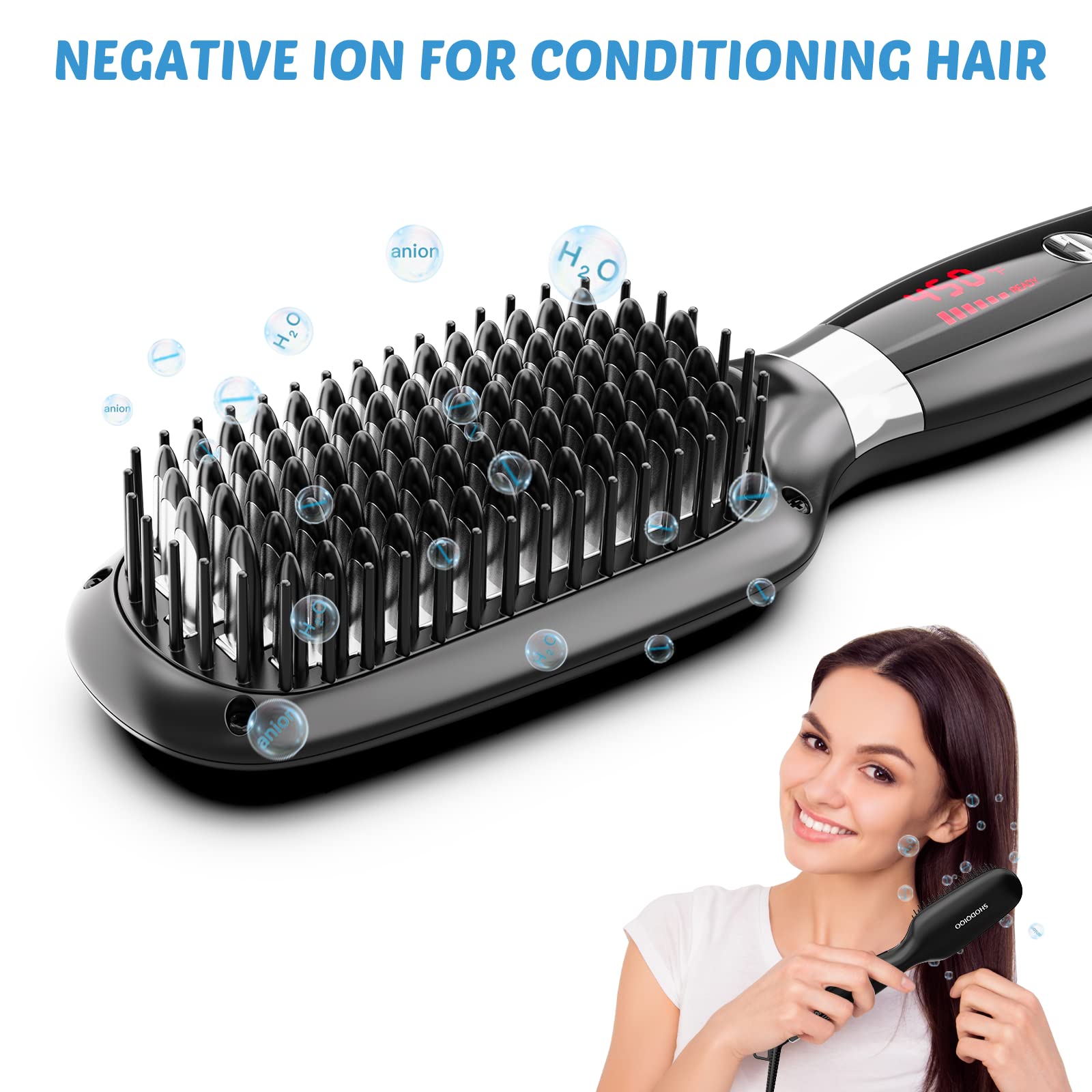 Hair Straightener Brush, Professional Salon Hair Straightening Comb for Women, Negative Ion & 16 Temp Settings & Fast Heating & Anti-Scald Hot Comb for Smooth, Frizz-Free Hair