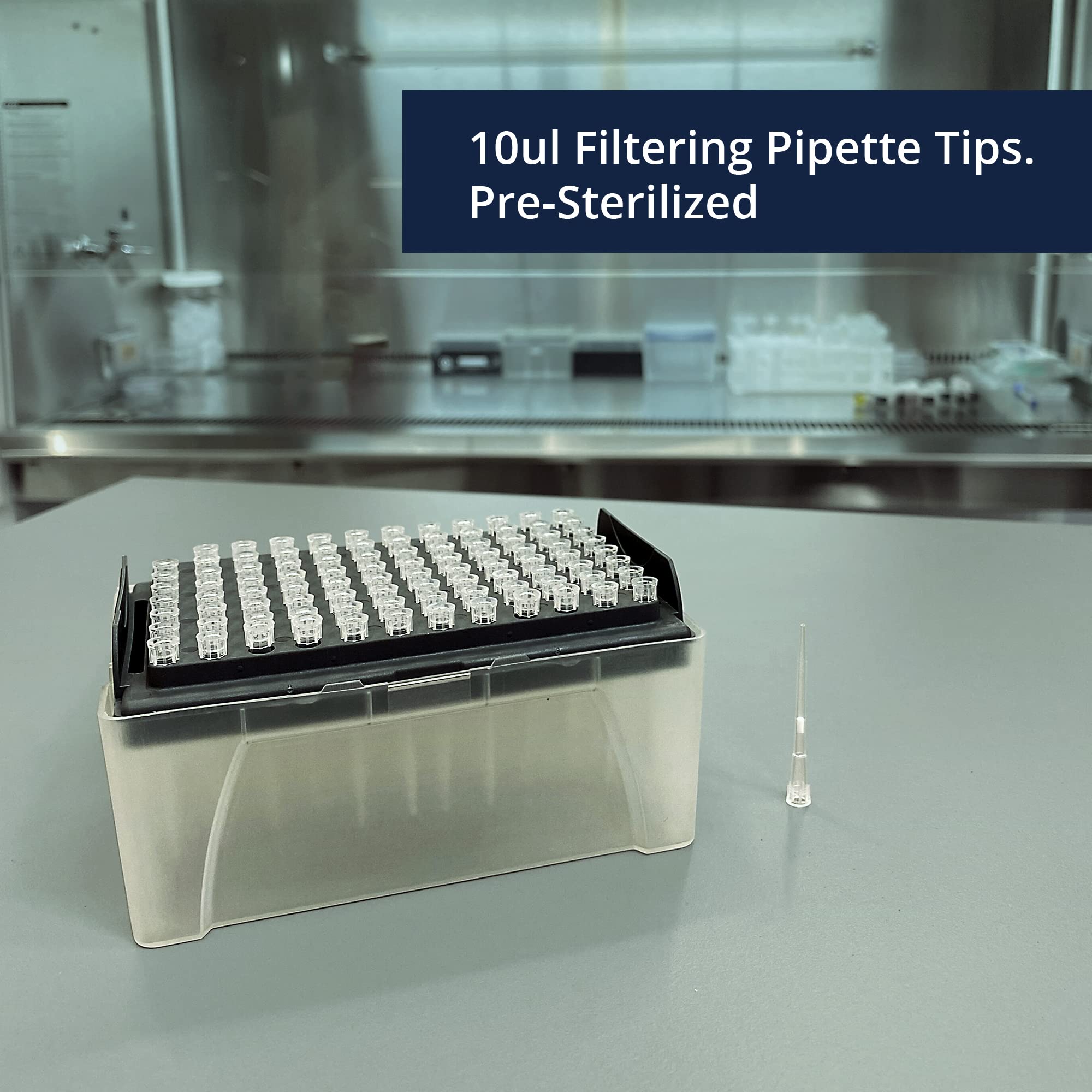 10ul Filtering Pipette Tips - Universal Filter Pipette Tips - Clear White, RNase, DNase, and DNA Free, Racked - 10 Racks, 96 Tips/Rack (10ul)