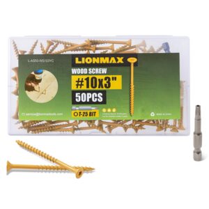 lionmax deck screws #10 x 3 inch, 150 pcs wood screws for exterior project, star drive, coarse thread with tan coated, self-tapping, rust resistant, drive bit included