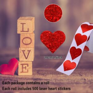 ricluck 500 Pieces Valentine's Day Heart Stickers, Valentines Love Decorative Labels, Red Heart Labels for Craft, DIY, Envelopes, Gift Decorate for Wedding, Anniversaries, Mother's Day, HEMFLAG0024