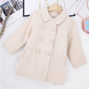 GLIGLITTR Toddler Baby Girl Winter Coat Dress Coat Warm Jacket Long Sleeve Button Trench Coat Kids Peacoat Outwear Clothes(4-5T, Beige)