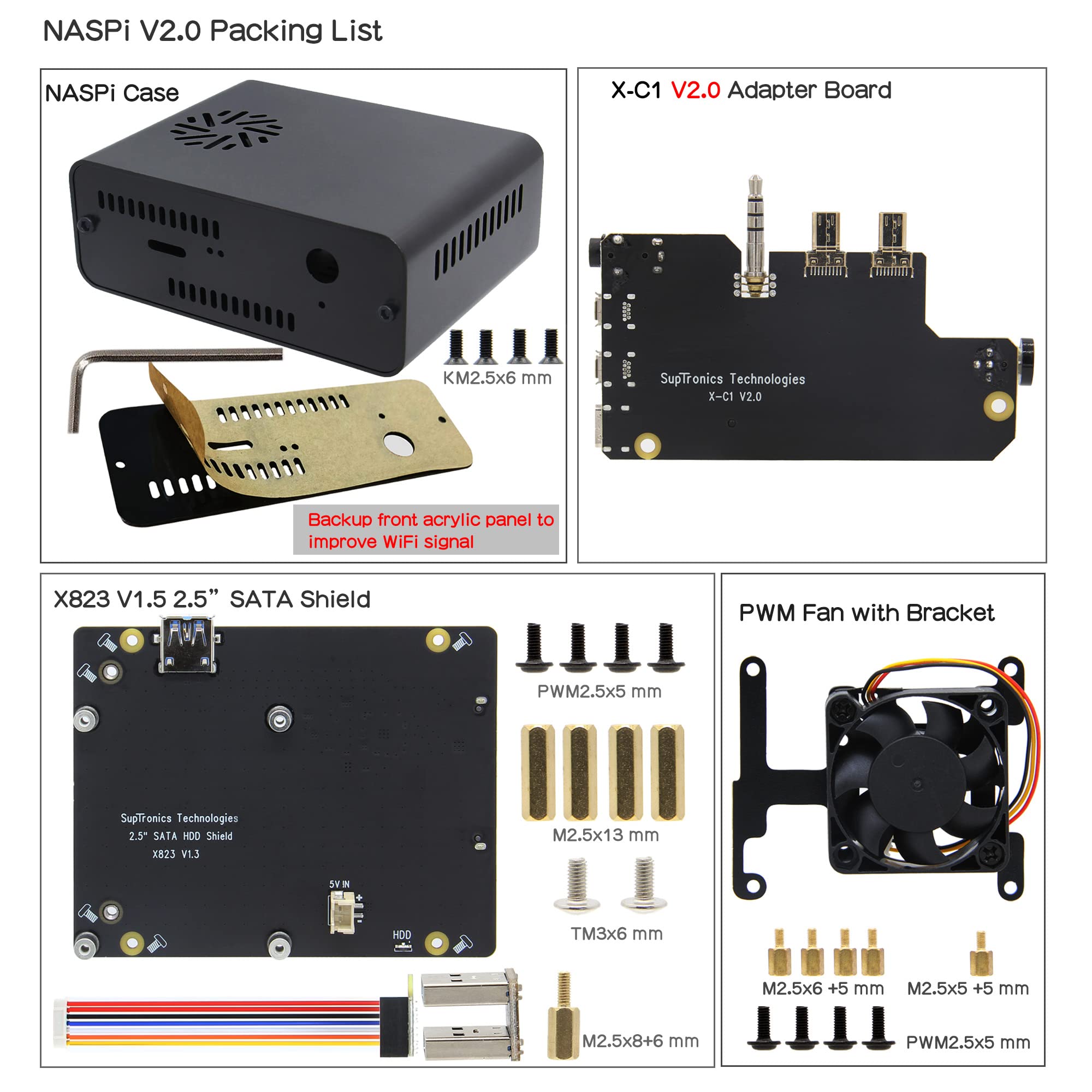 Geekworm NASPi V2.0 2.5 inch SATA HDD/SSD NAS Storage Kit + 20W 5V 4A Power Supply with Safe Shutdown Function for Raspberry Pi 4 Model B(Not Include Raspberry Pi 4)