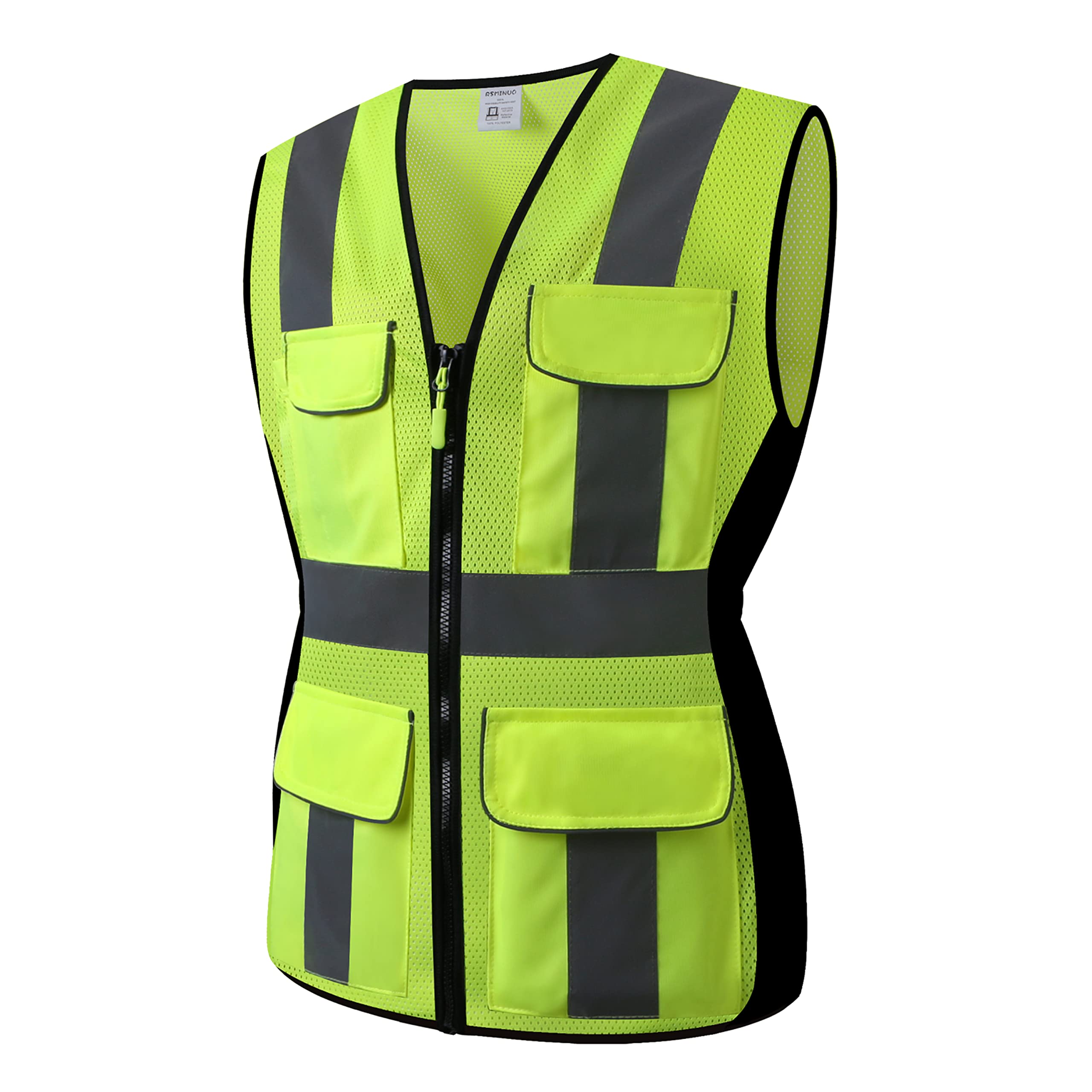 RSMINUO Reflective Safety Vest for Women, High Visibility Mesh Breathable Lady WorkWear with Pockets and Zipper (Yellow, Small)