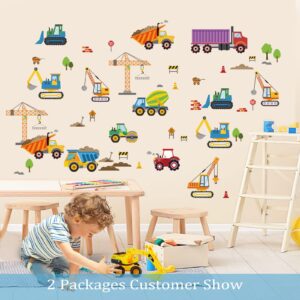 wondever Construction Vehicles Wall Stickers Engineering Cars Tractor Trucks Peel and Stick Wall Art Decals for Boys Bedroom Childrens Playroom