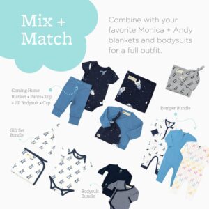 MONICA + ANDY 3 Pack Long Sleeve Baby Bodysuit Bundle - Unisex Boys & Girls GOTS Certified Organic Cotton Infant Snapsuit - Snap Up Sleep & Play Shirts (12-18 Months, Navy)