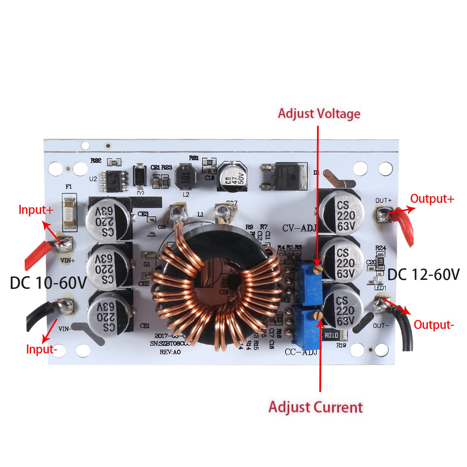 Aobao 2pcs 600W Constant Current Boost Converter DC-DC 10V-60V to 12-60V 10A Booster Constant Voltage Converter Module Step-up Constant Current Power Supply Module