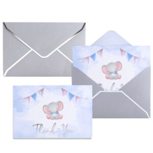 winoo design heavy duty baby shower thank you cards boy - 36 pk - silver letterpress elephant thank you cards baby shower baby boy thank you cards cute watercolor thank you cards blue