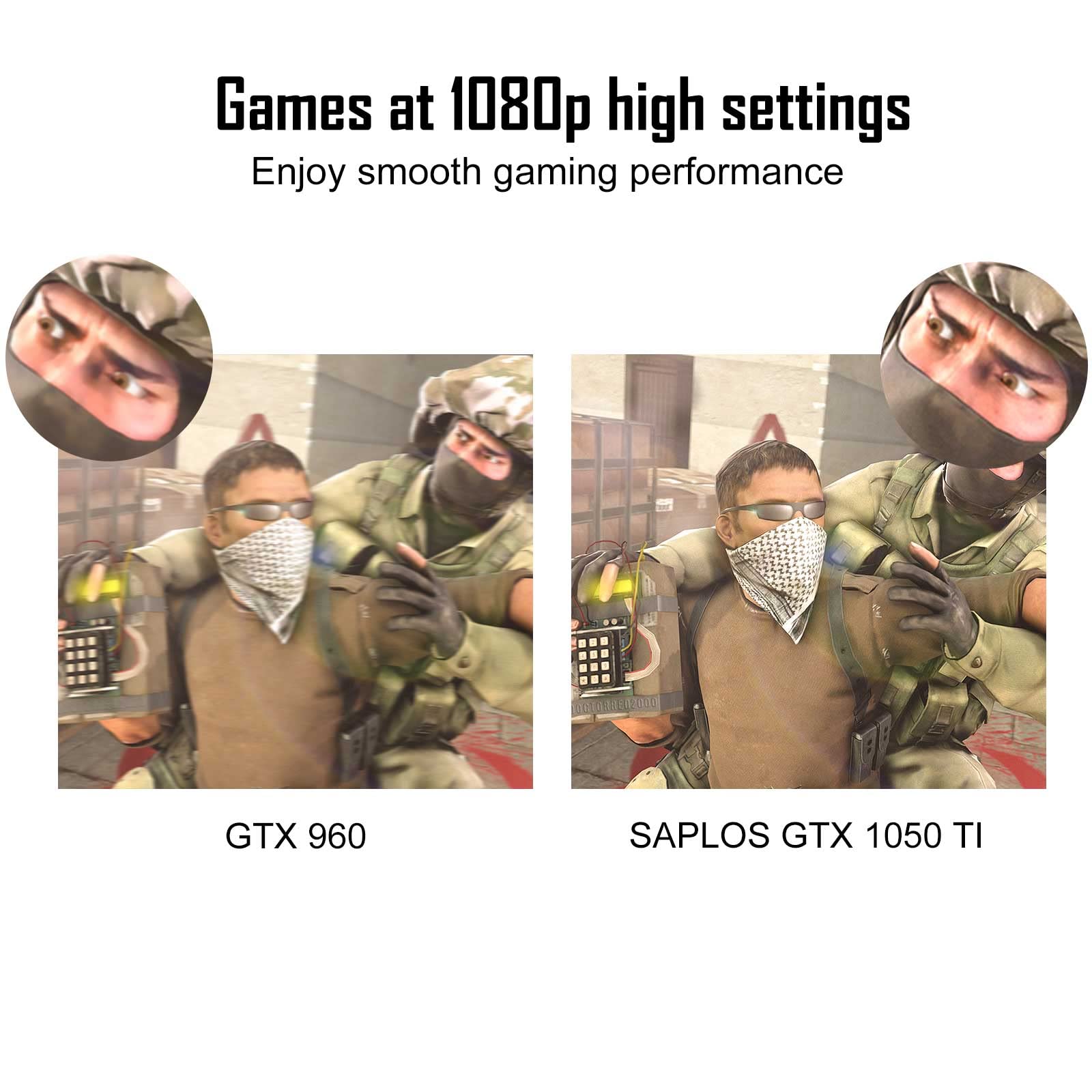 SAPLOS GTX 1050 Ti Gaming Graphics Card, 4GB, 128 Bit, GDDR5, DisplayPort HDMI DVI, Computer GPU, PC Video Cards, Dual Air Cooling, PCI Express x16 3.0, DirectX 12, 8K Displays Support