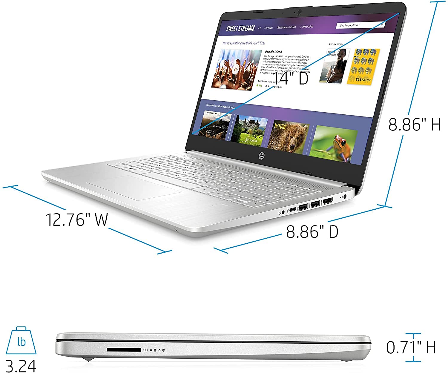 2022 New HP Flagship 14 Laptop: 14" FHD IPS Display, Dynamic 4-Core Intel i3-1125G4(Upto 3.7GHz), 8GB RAM, 256GB SSD, UHD Graphics, Backlit-KYB, FP-Reader, WiFi, Fast Charge, HDMI, USB-C, Win10S, TF