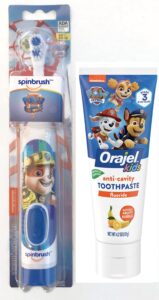 bce trends paw patrol electric toothbrush and fluoride toothpaste set for kids (rubble)