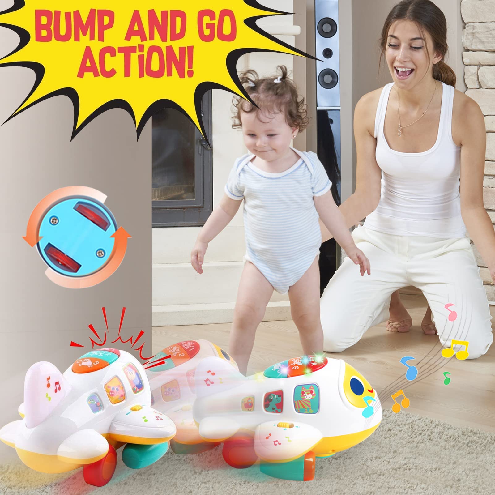 JJKIMAG Baby Toys 6 to12 Months Musical Airplane Crawling Infant Toys with Lights/Universal Moving Educational Toys for 12-18 Month Birthday Toddler Toys for 1 2 3 Year Old Boys Girls, Medium (y123)