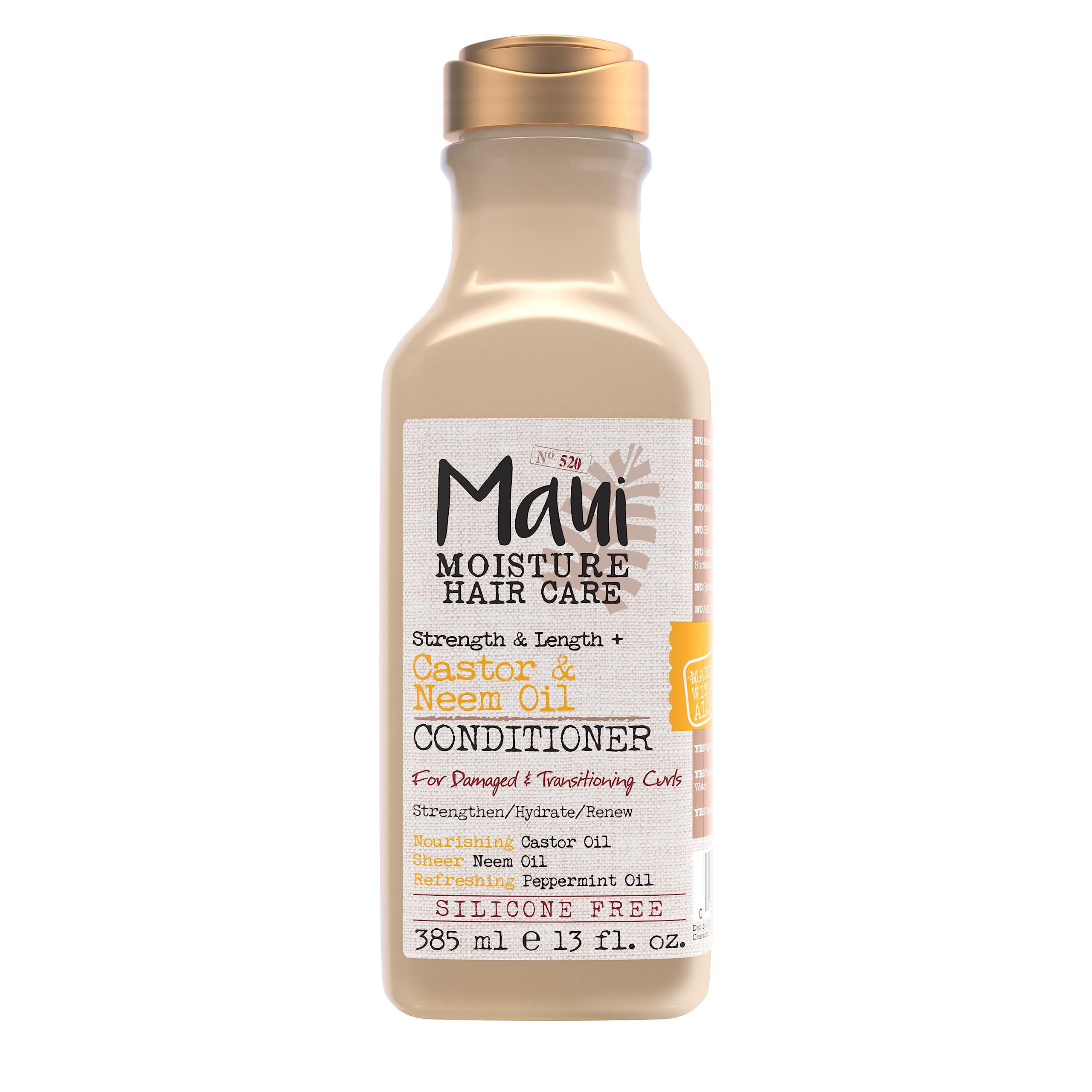 Maui Moisture Strength & Length + Castor & Neem Oil Conditioner, Curly Hair Product for Dry, Damaged Hair, 13 Fl Oz