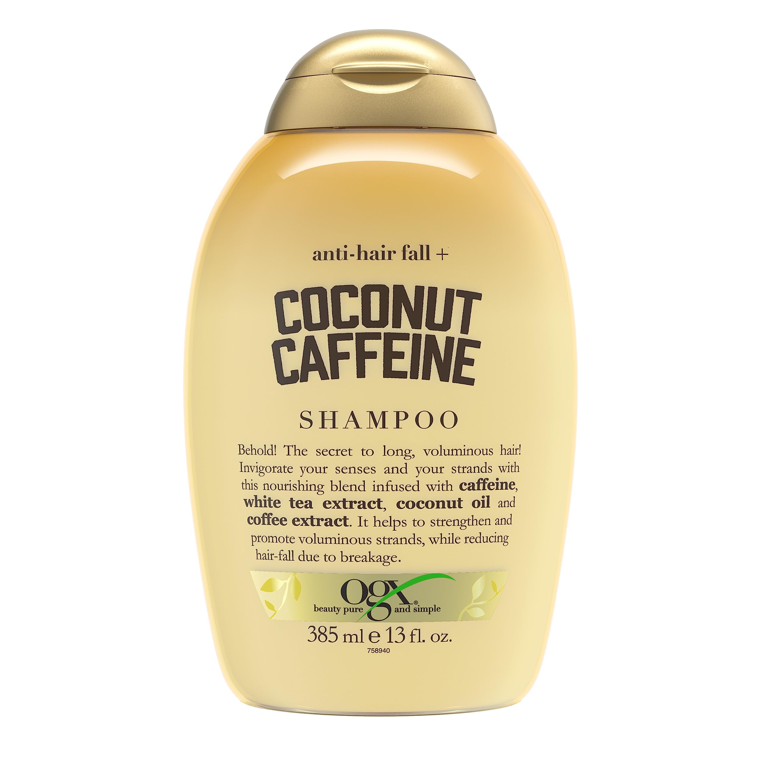 OGX Anti-Hair Fall + Coconut Caffeine Strengthening Shampoo with Caffeine, Coconut Oil & Coffee Extract, 13 Fl Oz