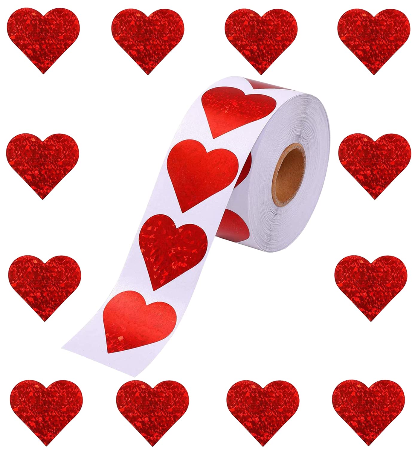 ricluck 500 Pieces Valentine's Day Heart Stickers, Valentines Love Decorative Labels, Red Heart Labels for Craft, DIY, Envelopes, Gift Decorate for Wedding, Anniversaries, Mother's Day, HEMFLAG0024