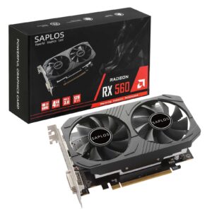 saplos radeon rx 560 4gb gddr5 128-bit, hdmi displayport dvi-d, graphics card for pc, dual air cooling, computer gpu video card gaming, directx 12