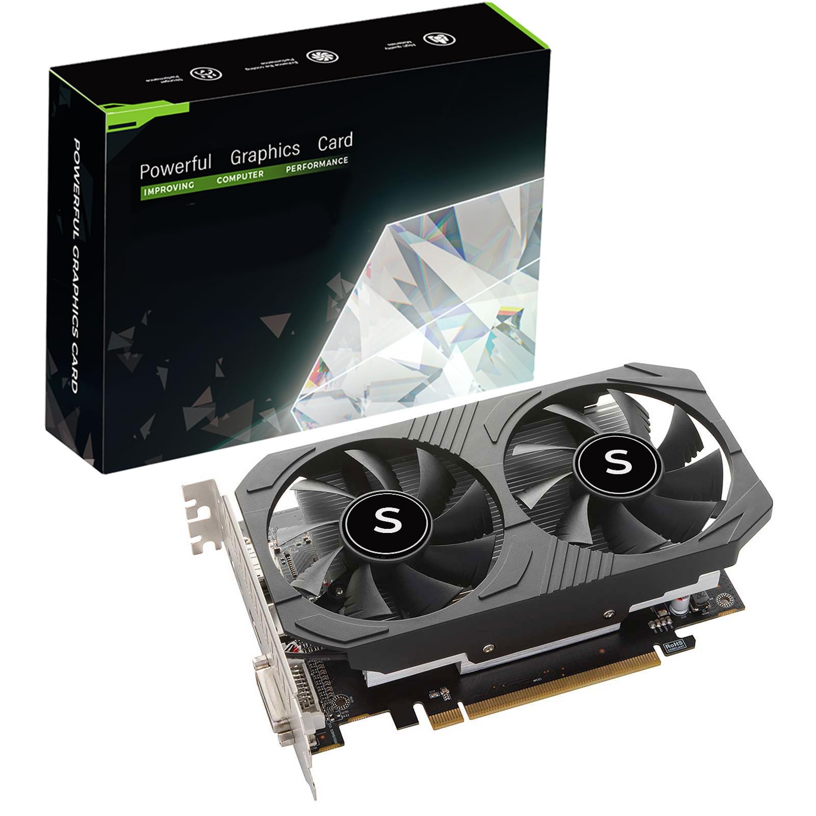 SAPLOS GTX 1050 Ti Gaming Graphics Card, 4GB, 128 Bit, GDDR5, DisplayPort HDMI DVI, Computer GPU, PC Video Cards, Dual Air Cooling, PCI Express x16 3.0, DirectX 12, 8K Displays Support