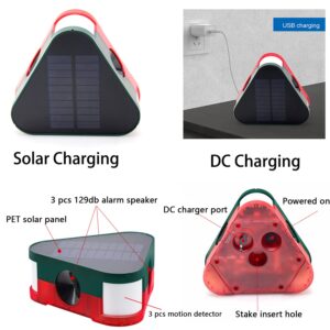 Solar Sound Light Alarm: 360°Motion Alarm Solar Strobe Light with Remote Controller, 129db Siren Sound Motion Detector IP65 Waterproof 4 Work Mode for Home, Farm, Barn, Yard, Chicken (Green+Red)