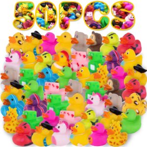 artcreativity assorted rubber ducks jeep ducking (50 pack) - rubber duckies for kids, bathtub pool toys in 17 different designs, fun carnival & birthday party favors for boys & girls - ducks for jeeps