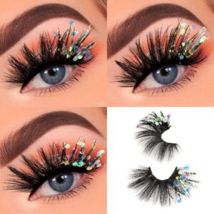 False Eyelashes Dramatic Glitter Lashes Fluffy Drag Queen Mermaid Makeup DIY Lashes Decorative Eyelashes 3 Different Style FANXITON Fake Eyelashes Multipack