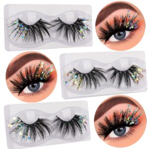 false eyelashes dramatic glitter lashes fluffy drag queen mermaid makeup diy lashes decorative eyelashes 3 different style fanxiton fake eyelashes multipack