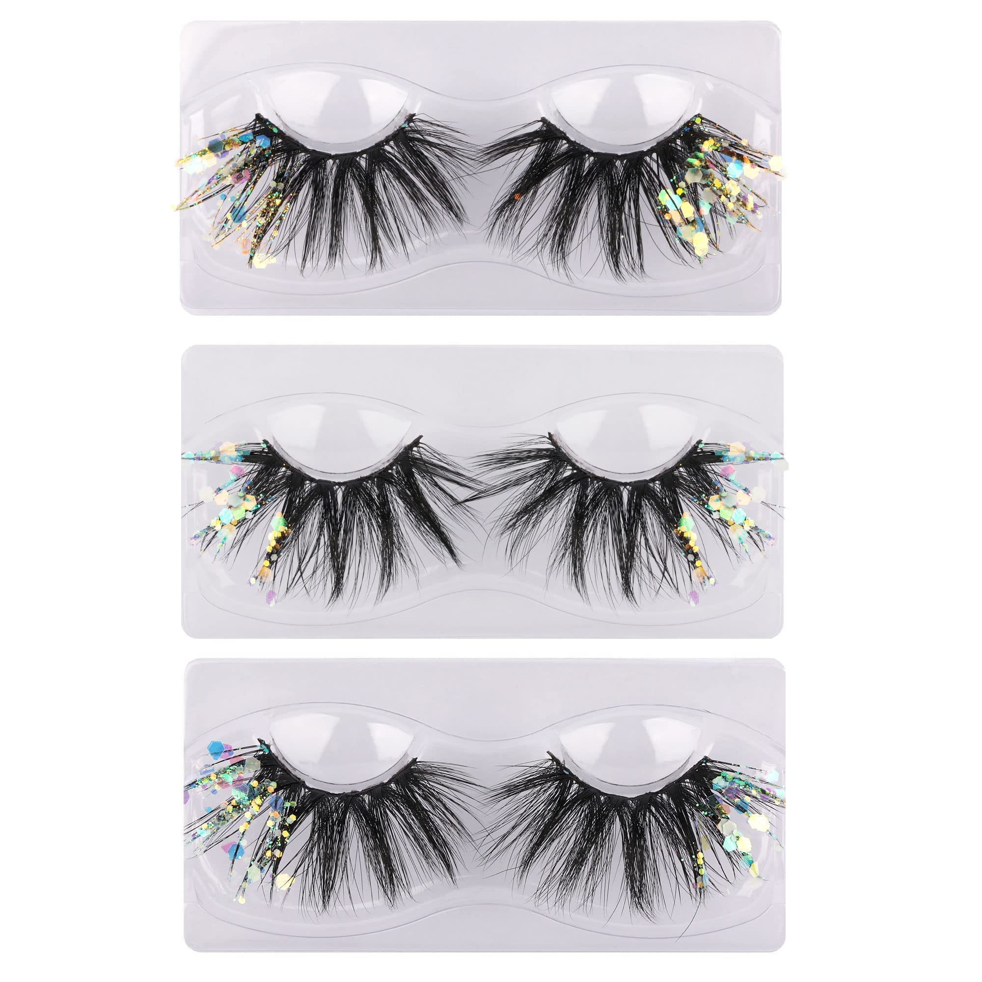 False Eyelashes Dramatic Glitter Lashes Fluffy Drag Queen Mermaid Makeup DIY Lashes Decorative Eyelashes 3 Different Style FANXITON Fake Eyelashes Multipack